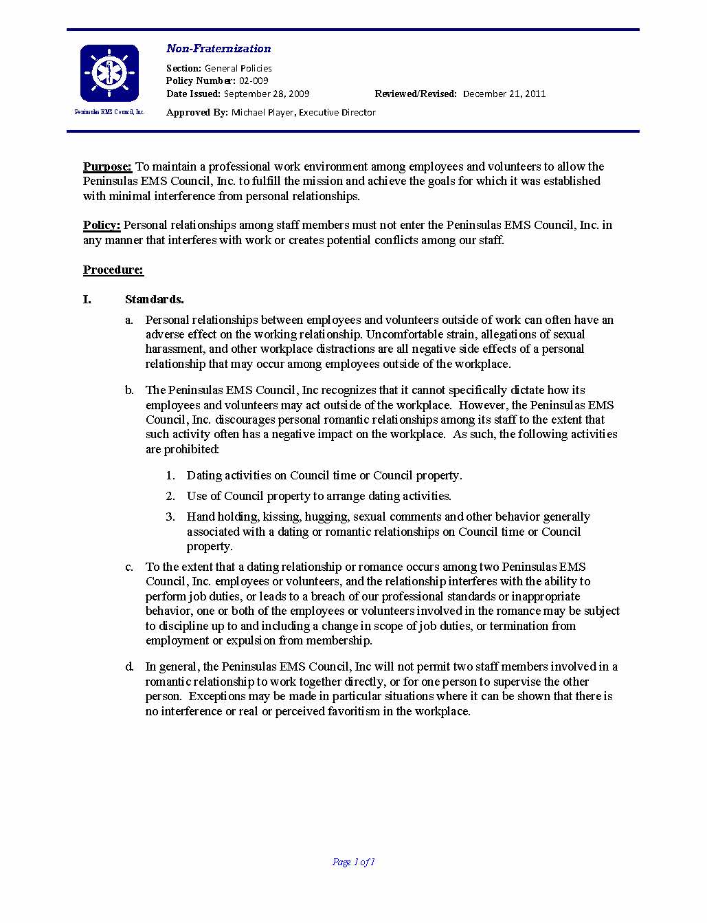 02-009 Non-Fraternization - Peninsulas EMS Council